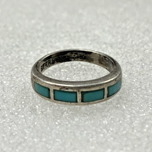 Bell Trading Post Turquoise Inlay Sterling Silver Band Ring Size 6 ...