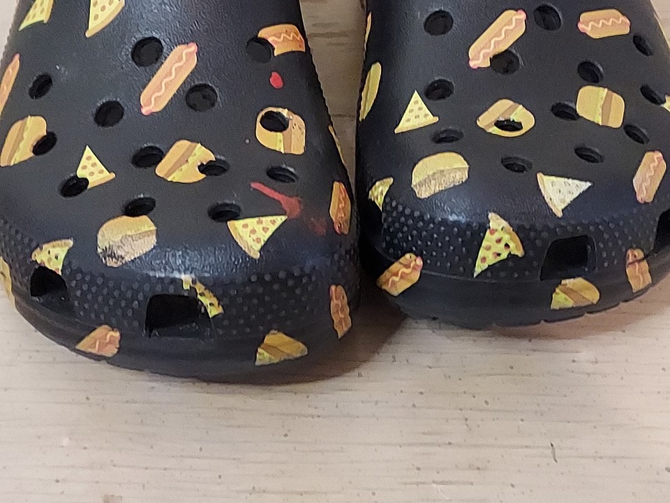 Crocs Black Pizza Burgers Hot Dogs Kid’s Size 13 Rare Print | eBay