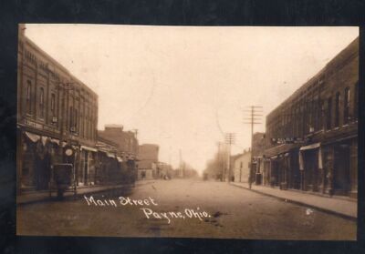 REAL PHOTO PAYNE OHIO DOWNTOWN STREET SCENE STORES DIRT POSTCARD COPY ...