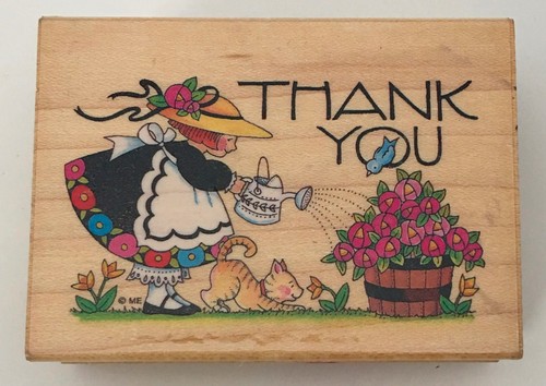 Mary Engelbreit Rubber Stamp Watering The Roses Thank You Kitty Cat ...