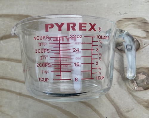 Vintage Pyrex Sz. 4 Cup Glass Measuring Cup D Handle Red Lettering Made ...