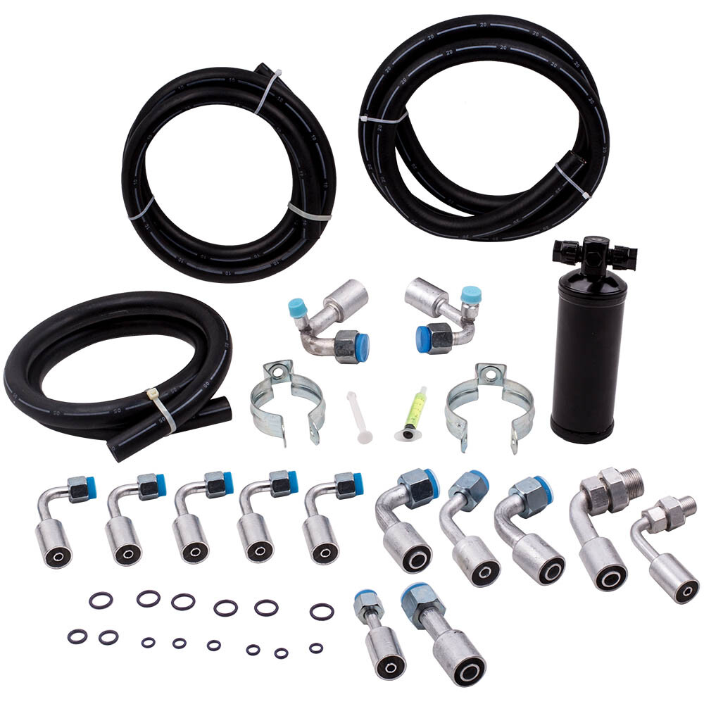 Universal 134a Air Conditioning AC Hose Line Kit + Fittings Drier ...