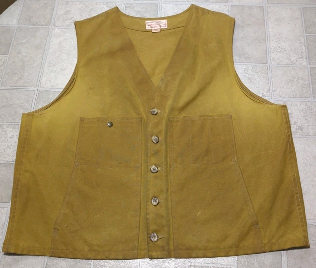 Filson Vest Men's XXL 52 Brown Waxed Cotton Tin Cloth Hunting Made In ...