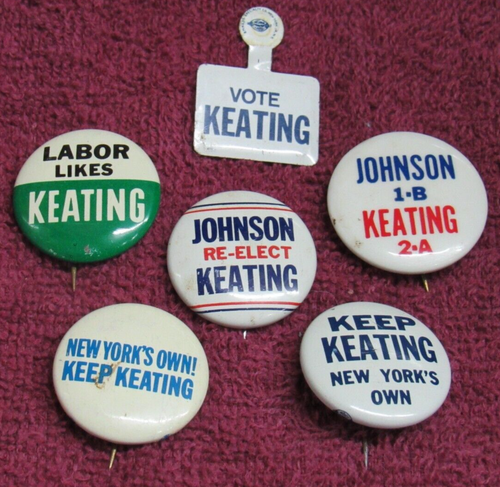 6 LOT Campaign Buttons Pins New York Senator Ken Keating 1964 Political ...