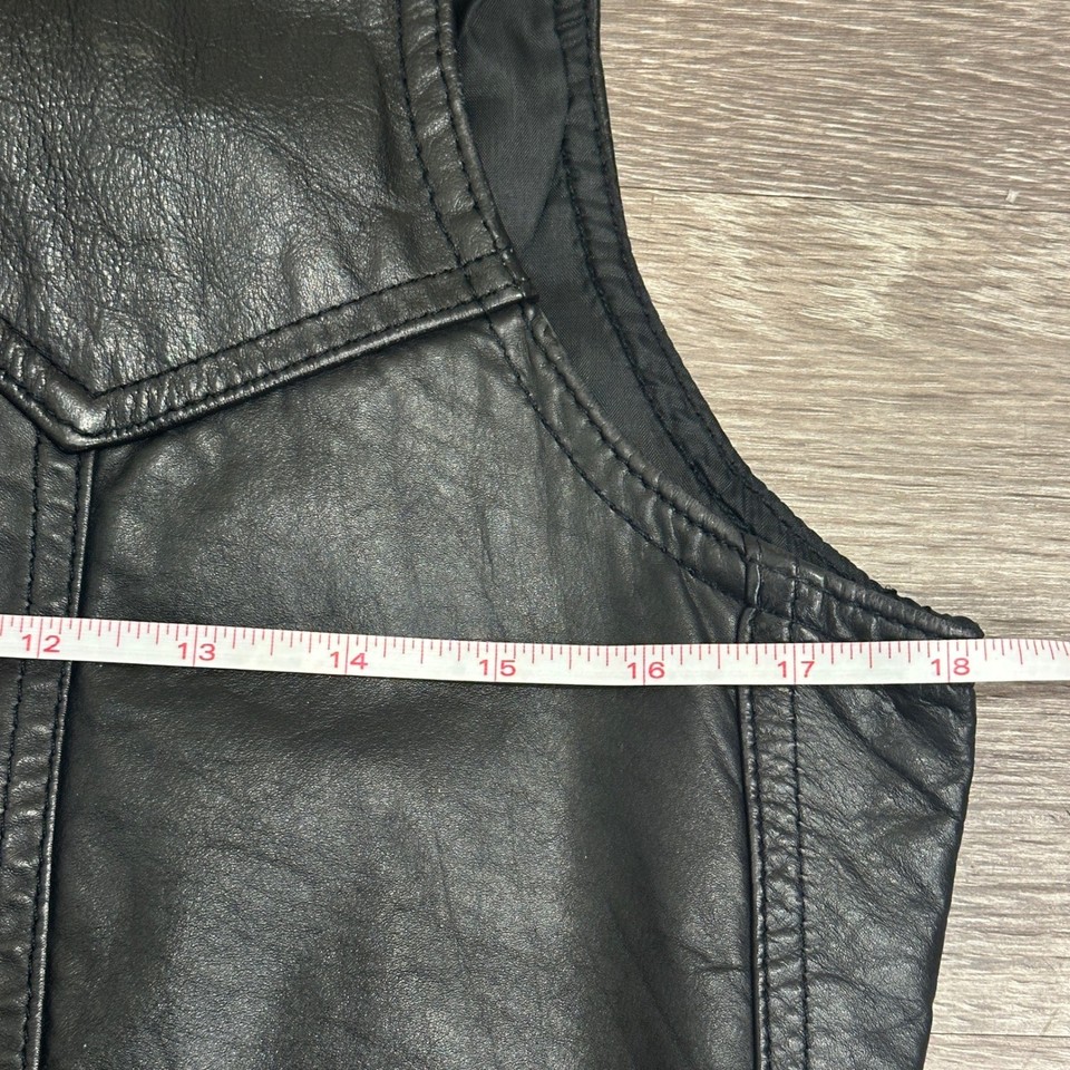 VTG 90s Cooper Black Genuine Leather Western Biker Moto Vest USA Made ...
