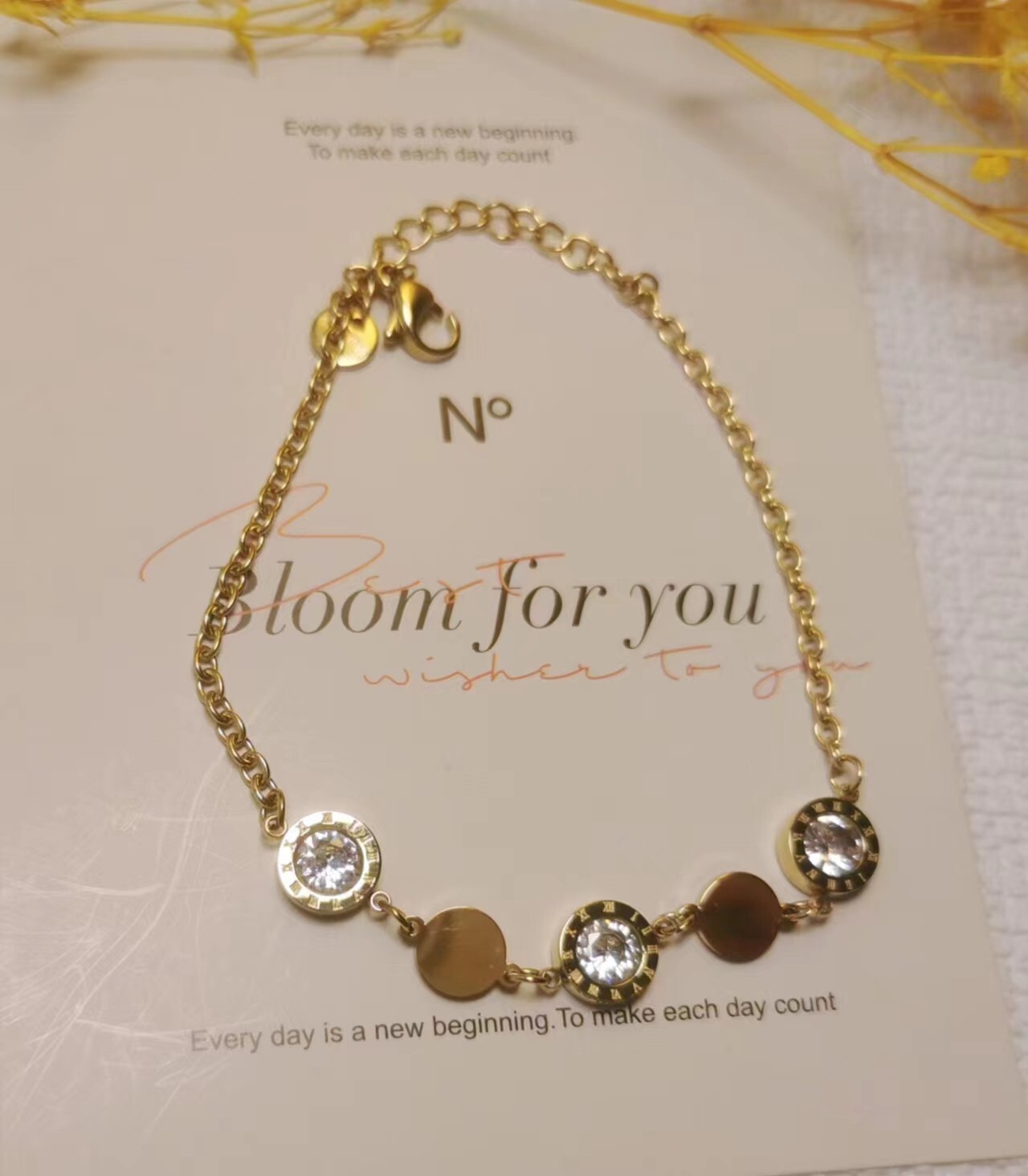 2024 Rock Gold Roman Numerals Circles Dics Bracelet Chain Crystal ...