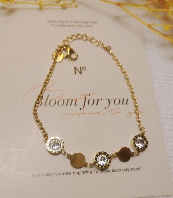 Gold Roman Numerals Circles Dics Bracelet Chain Crystal Bangle Xmas ...