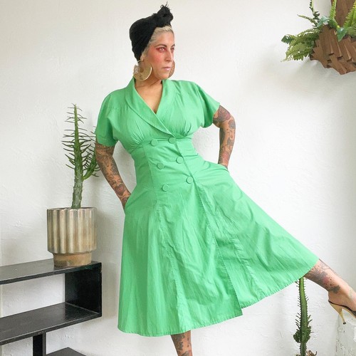 DOUBLE BREASTED 1980’s 80s Vintage Green Shelf Bust Wrap Tie Sundress ...