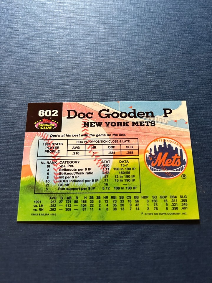 1992 Stadium Club Baseball Dwight Gooden Members Choice #602 Set Break ...