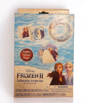 INFLATABLE SWIM SET Frozen 2 WITH ARM FLOATS BEACH BALL & SWIM RING NEW ...