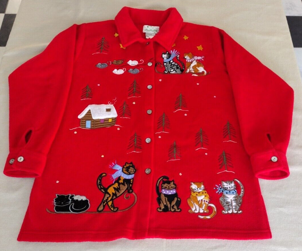 QUACKER FACTORY RED HOLIDAY CHRISTMAS EMBROIDERED SLE… - Gem