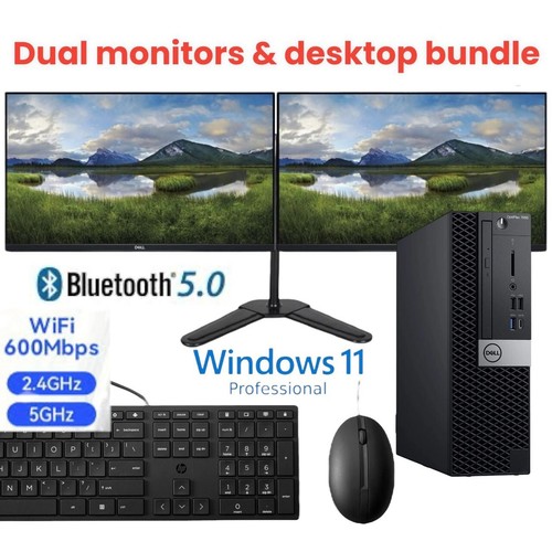Dell Desktop Computer i7 64GB RAM 1TB SSD Win11 Dual 24" LCDs Monitors ...