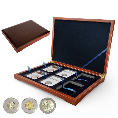6 Slot Solid Wooden Coin Storage Box Certified PCGS NGC Slab Display ...