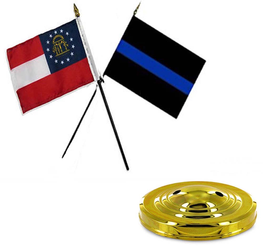 State of Georgia w/ Police Thin Blue Line Flags 4"x6" Desk Set Table ...