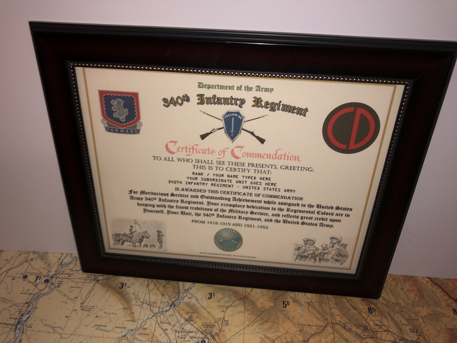 340TH INFANTRY REGIMENT / COMMEMORATIVE - CERTIFICATE OF COMMENDATION ...
