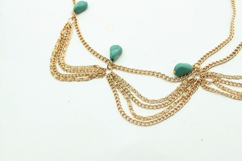 Boho Gold Draping Chain 5 Turquoise Crown Hair Cuff Arabian Head Piece ...