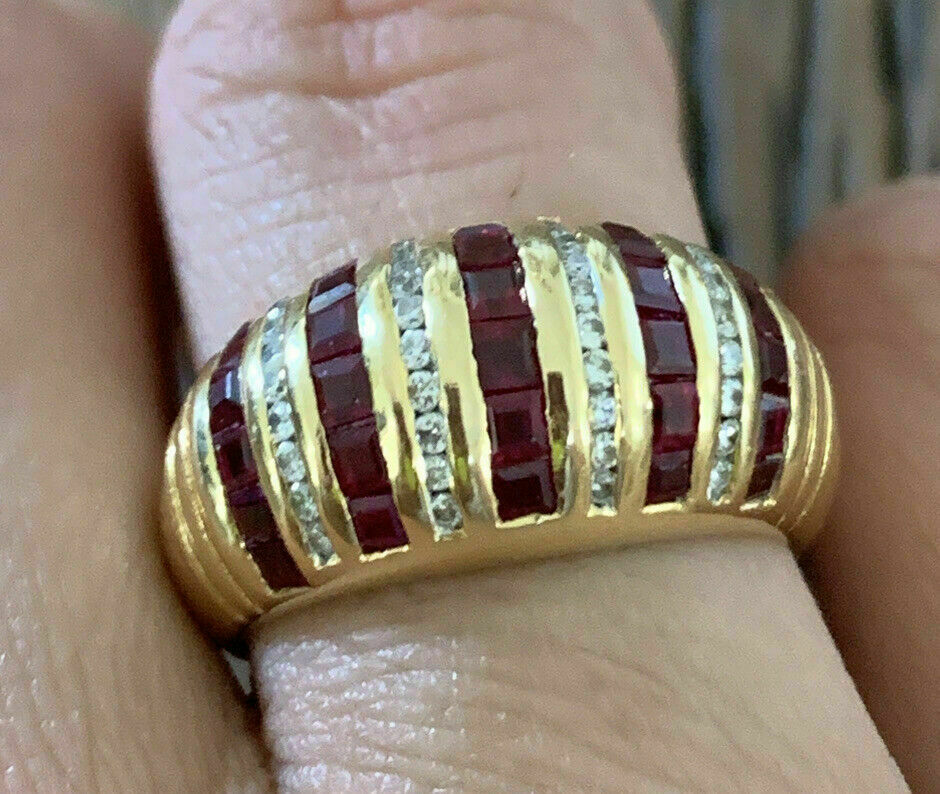 14k Yellow Gold Finish 2Ct Princess Cut Ruby Lab Created Band Dome ...