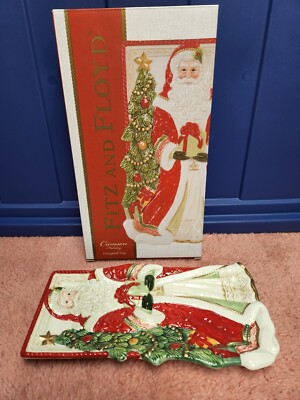 Fitz & Floyd Christmas Santa Claus Crimson Holiday Elongated Serving ...