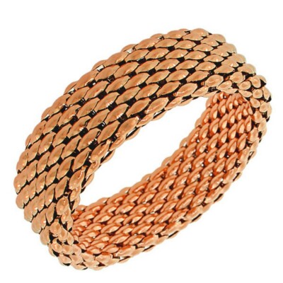 Stainless Steel Rose Gold-Tone Mesh Wide Stretch Womens Bangle Bracelet ...