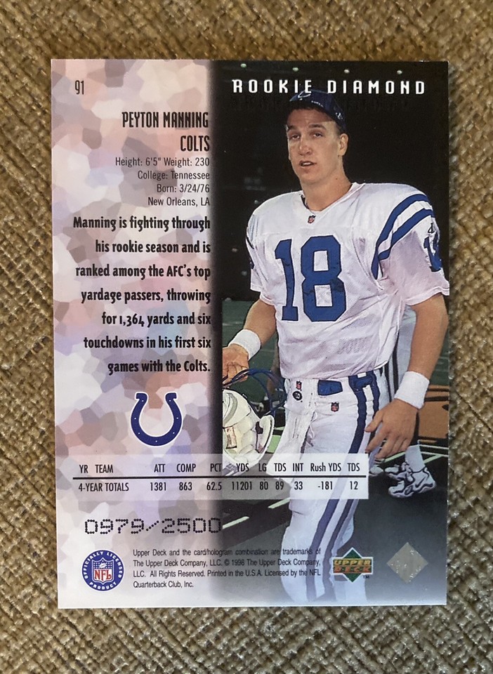 1998 Upper Deck Black Diamond Peyton Manning Double RC /2500 Rookie ...