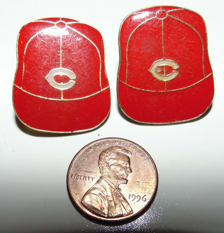 2) Cincinnati Reds Baseball Cap Hat Vintage Enamel Lapel Pin Set Lot ...