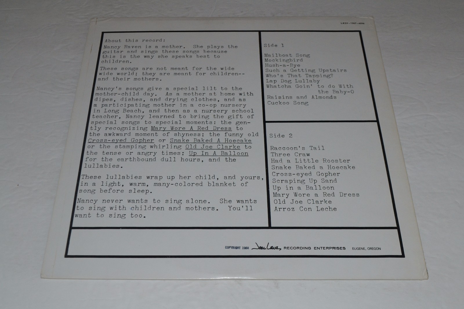 Lullabies & Other Children's Songs With Nancy Raven~VERY RARE Private ...