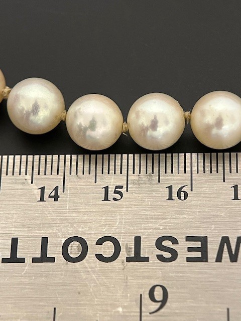 Vintage 34” Akoya Pearl Necklace–9mm Pearls–82 Pearls–18K Gold “JKa 750 ...