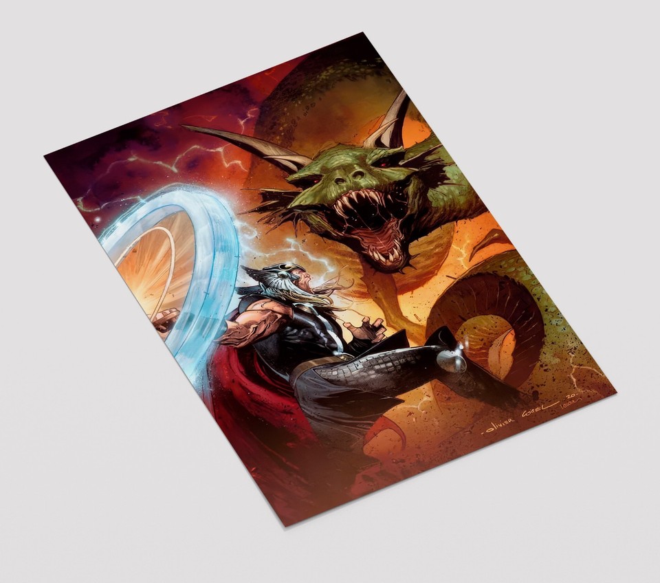Thor Battling Jörmungandr Premium Giclee Print 11" x 17" Marvel Wall ...