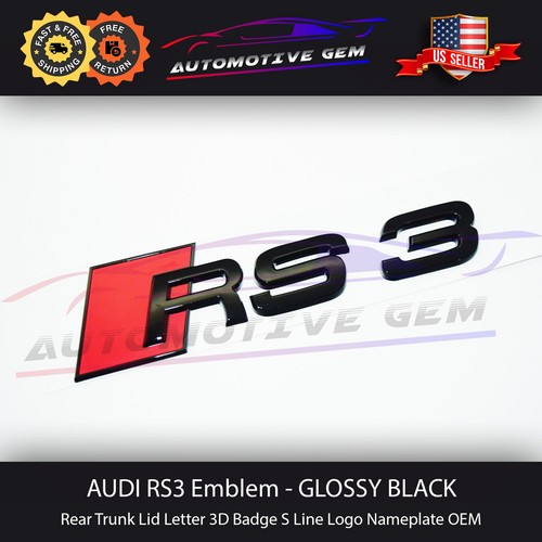 Audi RS3 Emblem GLOSS BLACK Rear Trunk Lid Letter Badge S Line Logo ...
