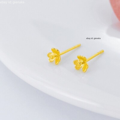 1pair Real Pure 999 24K Yellow Gold Flower Women Stud Earrings Jewelry ...