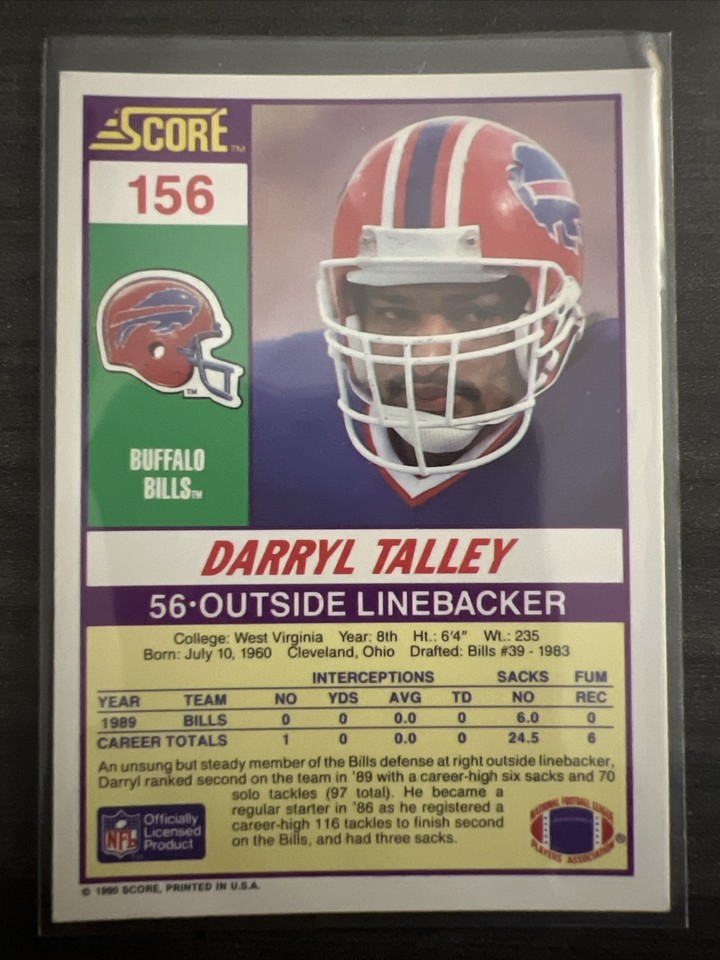 Darryl Talley 1990 Score #156 Buffalo Bills | eBay
