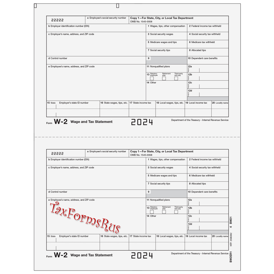 2024 IRS TAX FORMS KIT:: W-2 Wage Stmts 6-pt LASER 10 employees ...