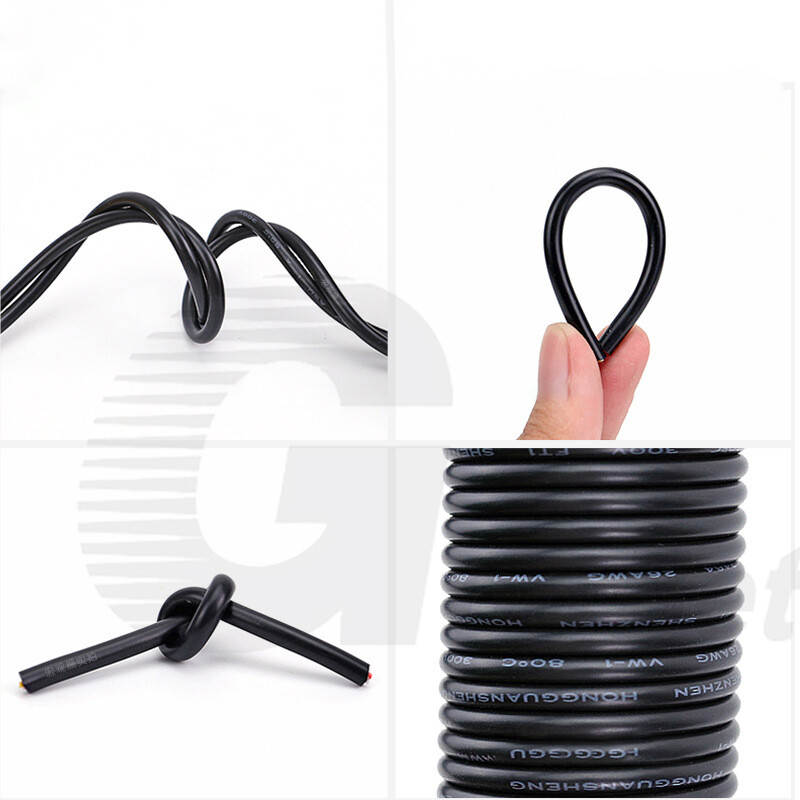 2/3/4-Core Round Black Flex Cable 20/22/24/26 AWG PVC Extension Wire ...