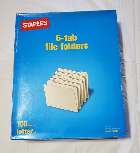 Staples 5-Tab File Folders Yellow Letter Size 100 Pack | eBay