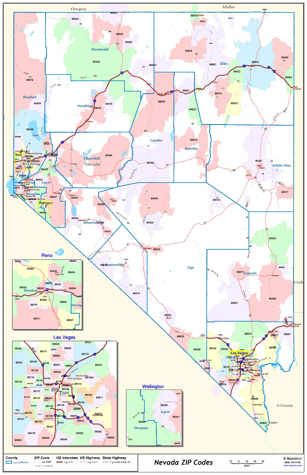 Nevada State Zipcode Laminated Wall Map | eBay