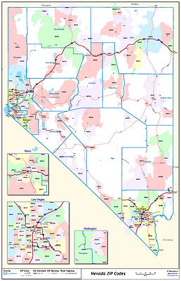 Nevada State Zipcode Laminated Wall Map | eBay
