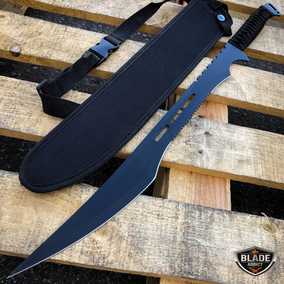 27" TACTICAL SURVIVAL Fixed Blade ZOMBIE MACHETE Hunting Sword Full ...