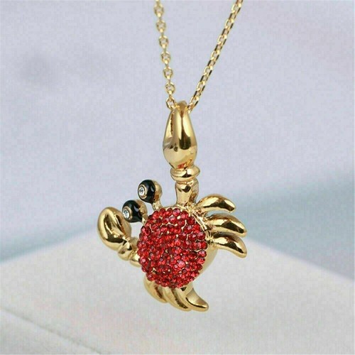 1.25Ct Round Simulated Red Ruby Unique Crab Pendant Chain 14K Yellow ...