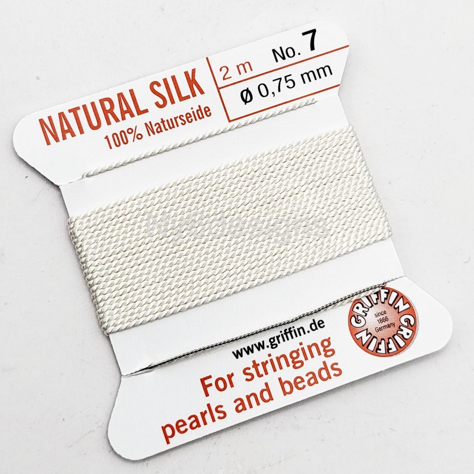 White Natural Silk Thread w Needle 2m Size 0-16 Pearl Stringing Cord ...