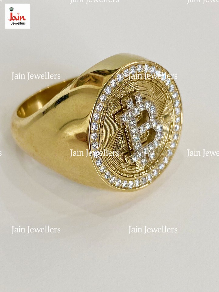 1.90 - 2 Ct IJ/SI1 BITCOIN Crypto Currency Men's Ring 14Kt, 18Kt Real ...