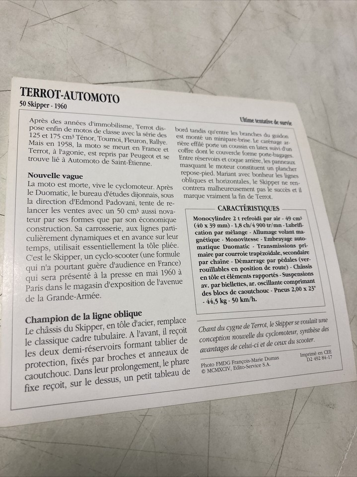Terrot Automoto 50 Skipper 1960 Collectible Motorcycle Card Atlas ...