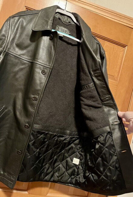 J.CREW Vintage Men's Leather Black Insulated 1990s Car Coat J.CREW Vintage Men's Leather Black Insulated 1990s Car Coat