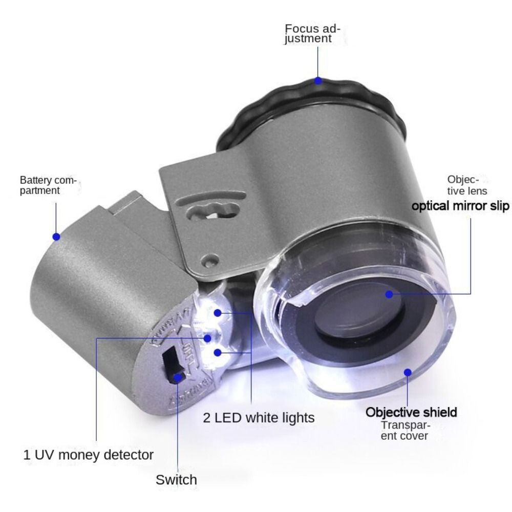 with LED Light 50x Magnifying Glass Mini Microscope Jewelry ...