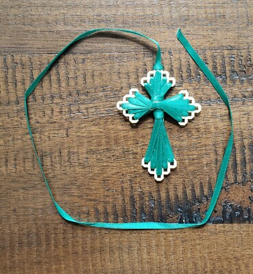 Vintage Ribbon Green Cross Christian Bookmark Handmade Craft Ribbon On ...