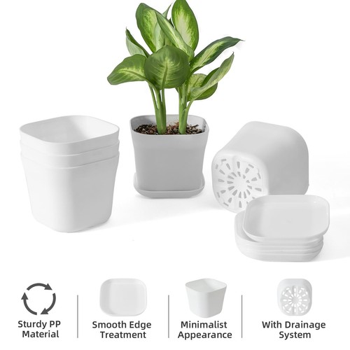 Small Pots for Plants 4 inch Plant Pot Indoor Square Mini Plastic ...