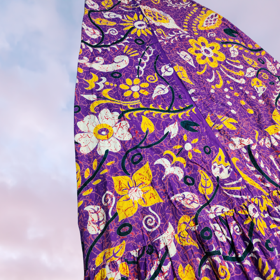 Vtg 70 Handmade Purple Yellow Floral Mod Retro Long Maxi Funky Colorful ...