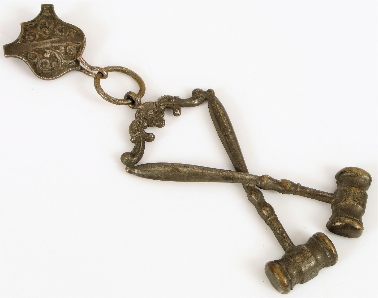 ANTIQUE MASONIC DOUBLE CROSSED GAVEL MASONIC BROOCH SILVER PLATE ...