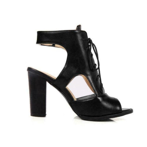 Womens Peep Toe Block Heel Sandals Gladiator Lace up Roma Casual shoes ...