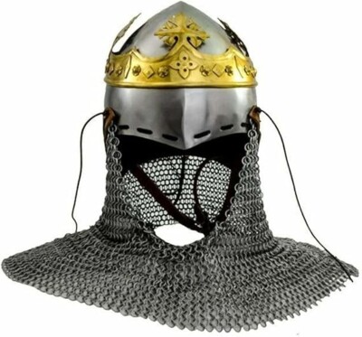 Mittelalter Kettenhemd Römer Ritter Helm mit goldener Krone ...