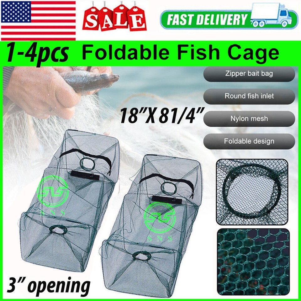 1-4pcs Fishing Bait Trap Fish Net Cast Cage Crab Minnow Crawdad Shrimp ...